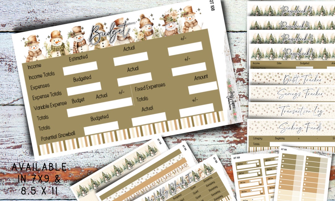 Budget by Paycheck December Budgeting Stickers, Neutral Winter Snowman ...
