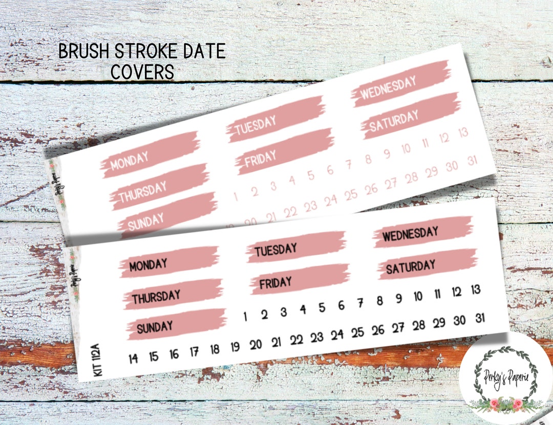Vertical Planner Brush Stroke Date Covers Colorful Planner Stickers Kit ...