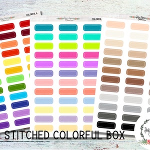 Dash Boxes Stitched Blank Label Quarter Colorful Boxes Planner Stickers ...