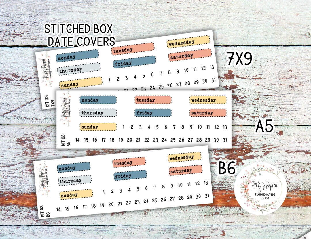 Stitched Box Mixed Color Date Covers Colorful Planner Stickers for ...
