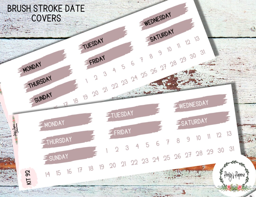Vertical Brush Stroke Colored Date Cover Planner Stickers Kit 92 | Days ...