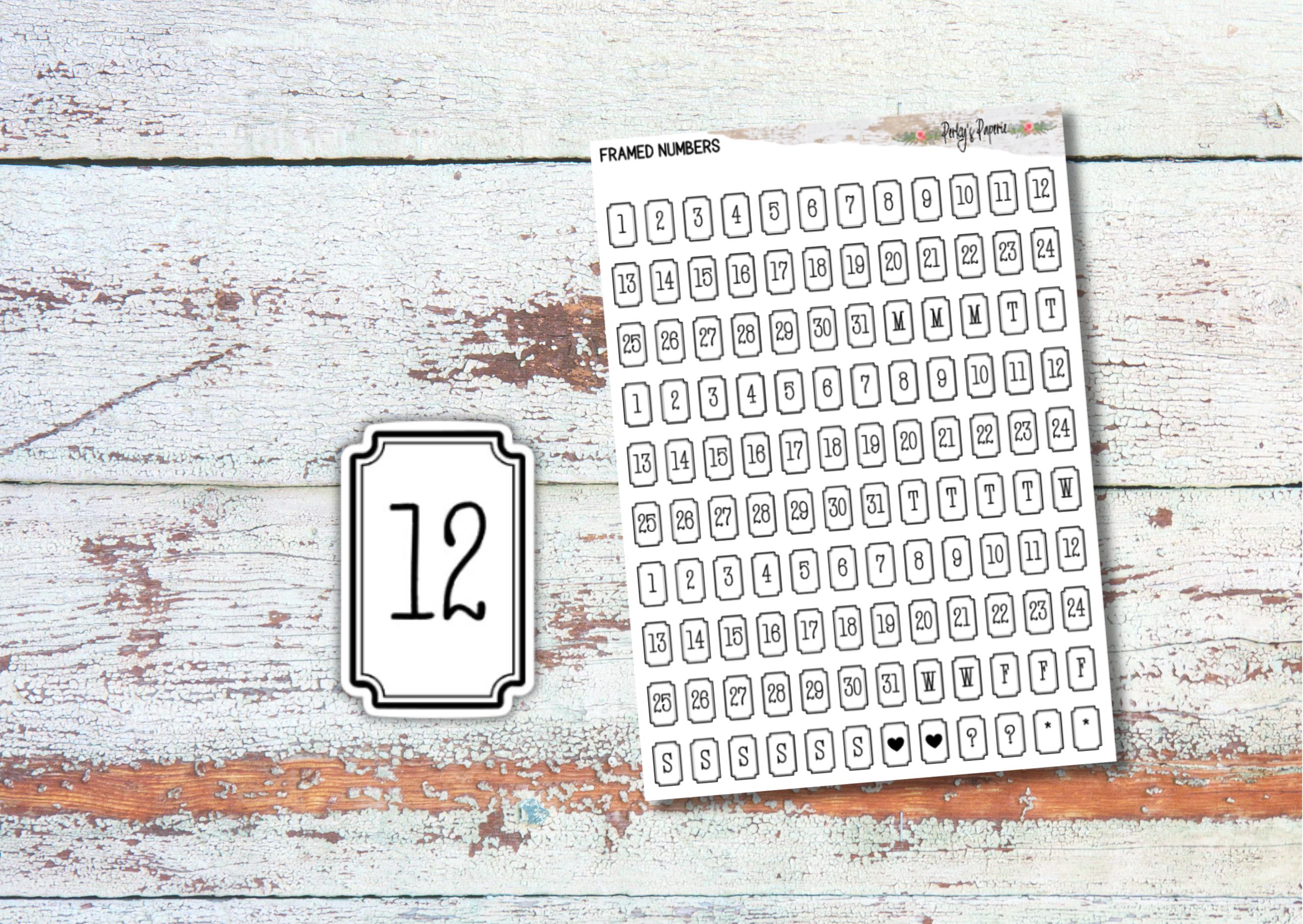 Number Planner Stickers in Frames, Planner Date Stickers, Calendar Date ...