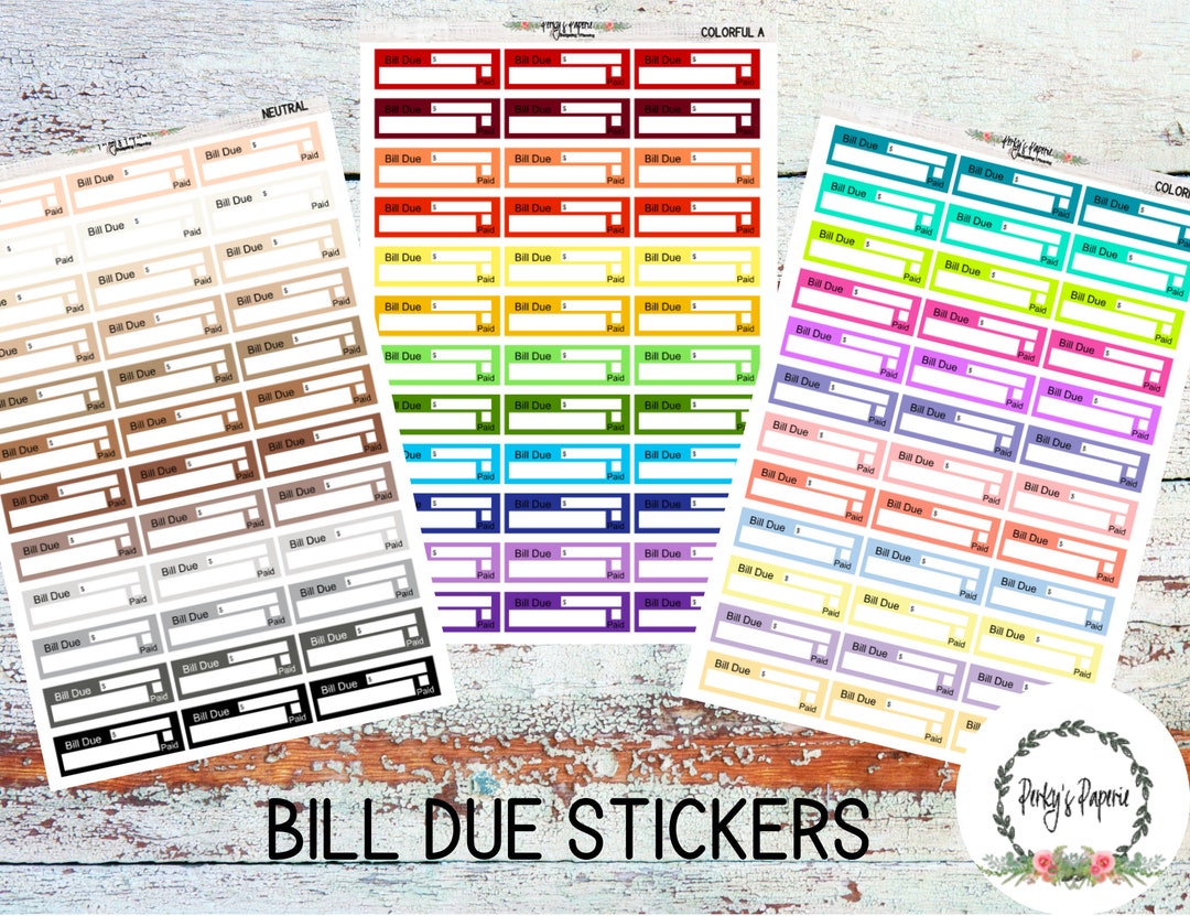 Colorful Bill Due Planner Box Stickers Classic HP EC 7x9 EC 8.5 X 11 ...