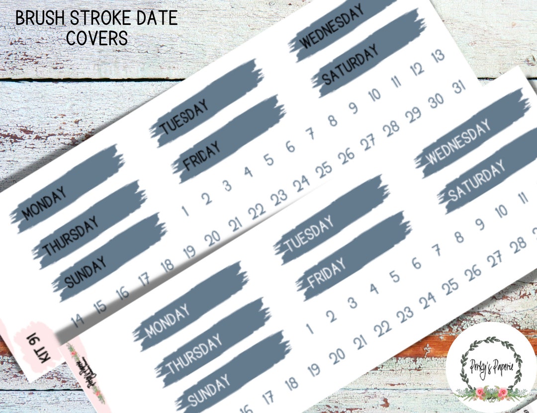 Vertical Brush Stroke Colored Date Cover Planner Stickers Kit 91 | Days ...