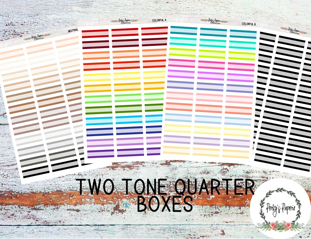 Two Tone Decorative Quarter Planner Box Stickers Planner Stickers ...