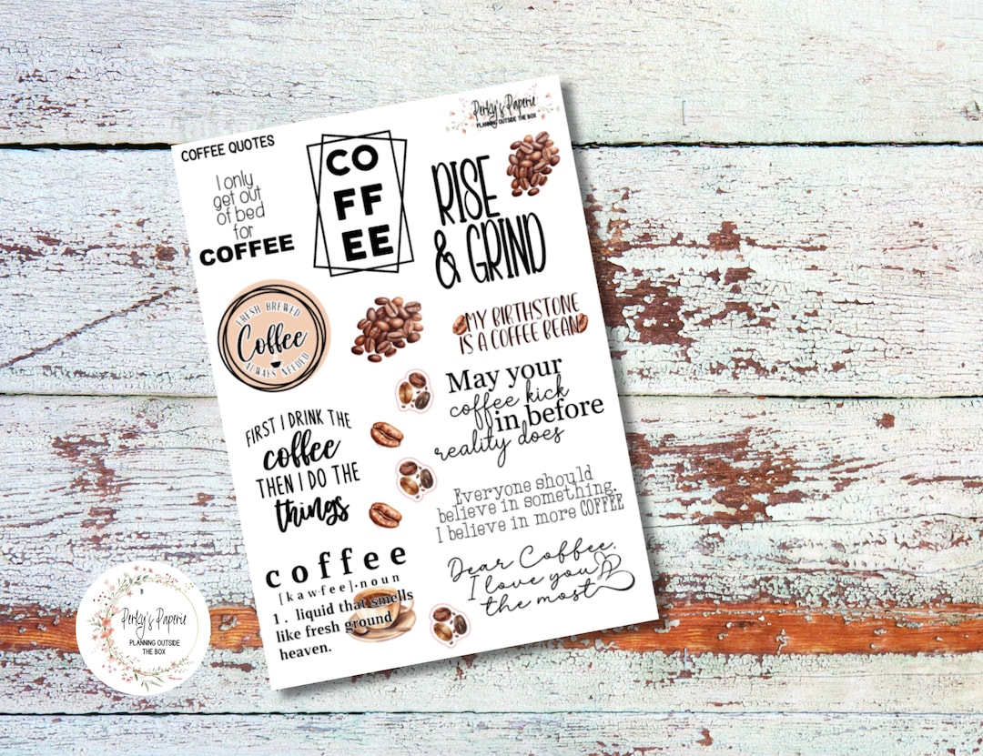 Full Sheet Coffee Quote Deco 11 Planner Stickers for Coffee Lovers - Etsy