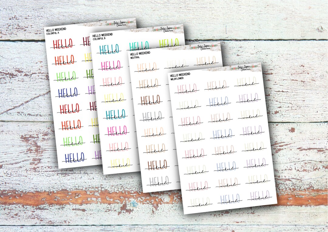 Colored Hello Weekend Banners Mixed Script Planner Stickers - Etsy