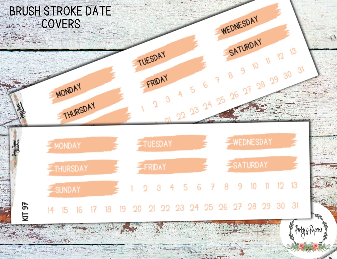 Vertical Brush Stroke Colored Date Cover Planner Stickers Kit 97 | Days ...