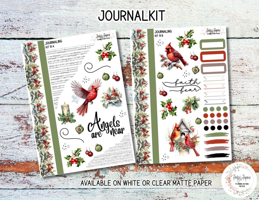 Red Winter Cardinal Journaling Sticker Kit 111 | Christmas Planner ...