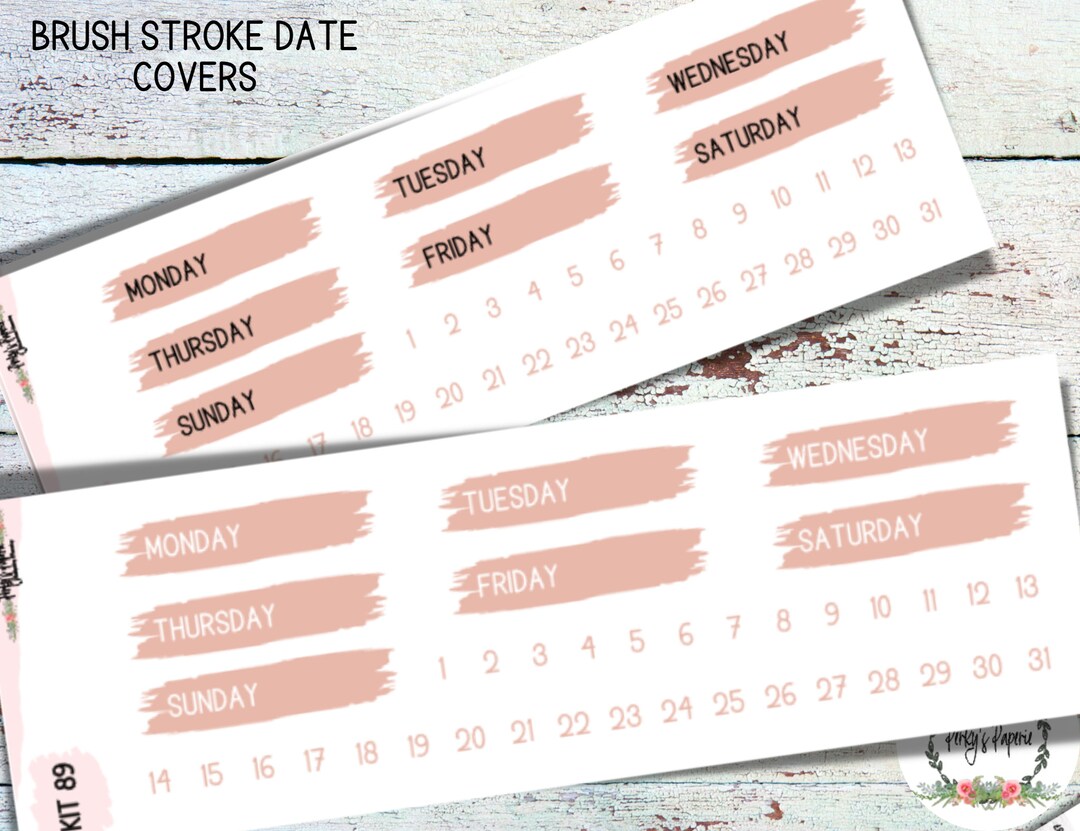 Vertical Brush Stroke Colored Date Cover Planner Stickers Kit 89 | Days ...