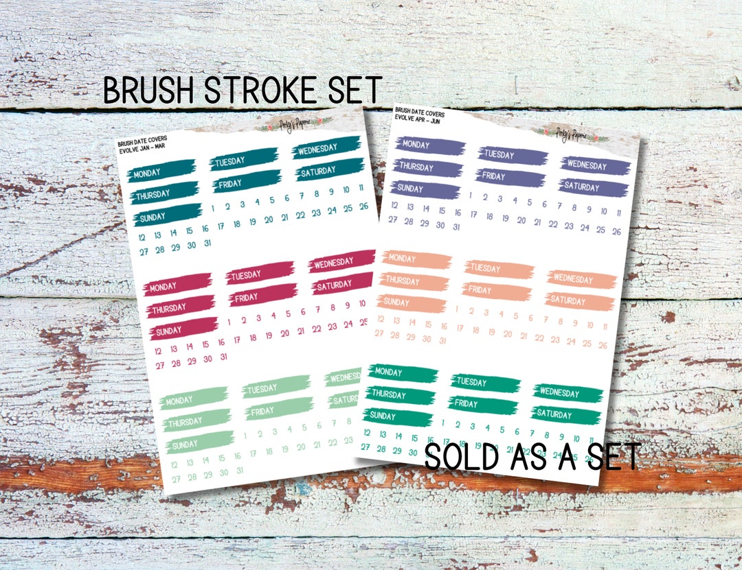 Evolve Jan - Jun Brush Stroke Date Cover Planner Sticker Set | Days of the Week Date Covers for ...