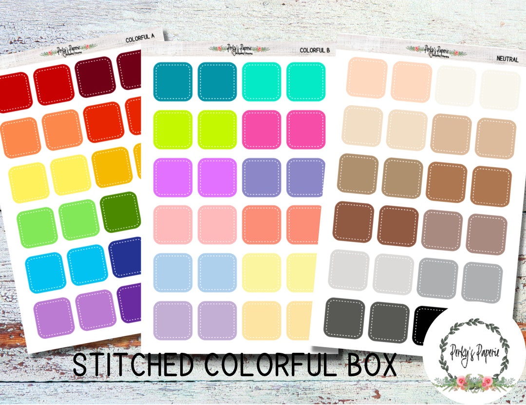 Dash Boxes Stitched Blank Label Square Colorful Planner Boxes - Etsy
