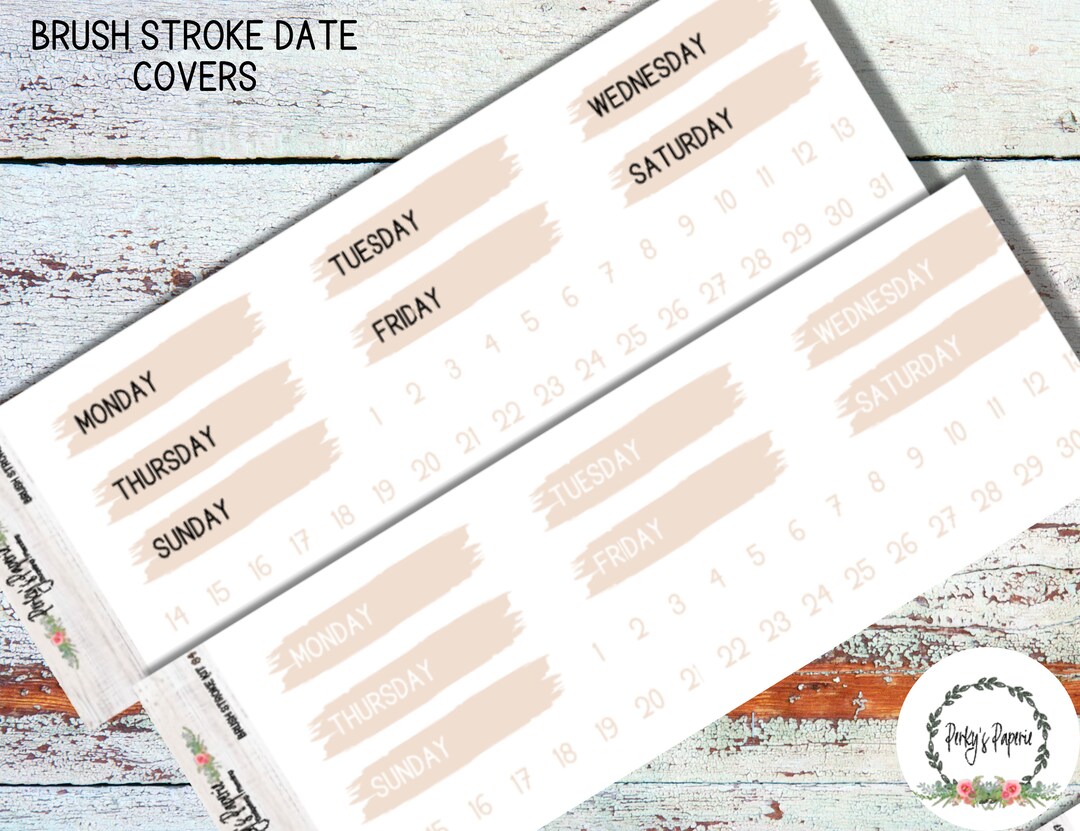 Vertical Planner Brush Stroke Date Covers Colorful Planner Stickers Kit ...