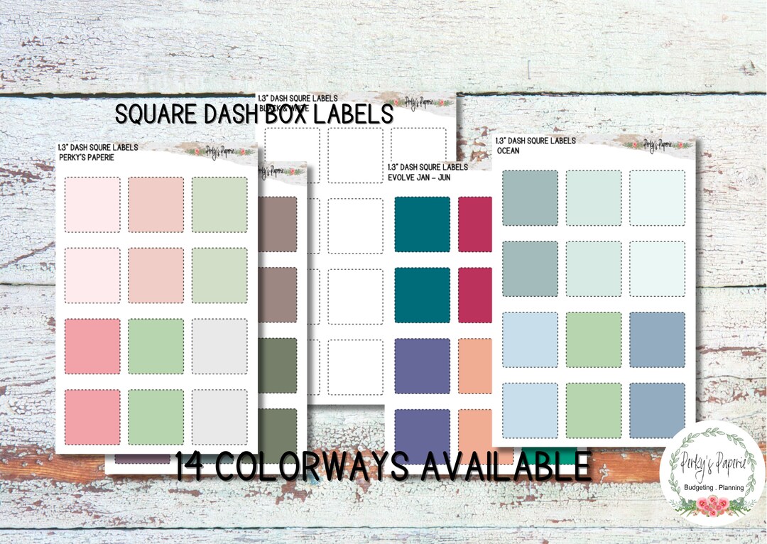 Dash Label Square Box Basic Label Functional Planner Sticker in 14 ...