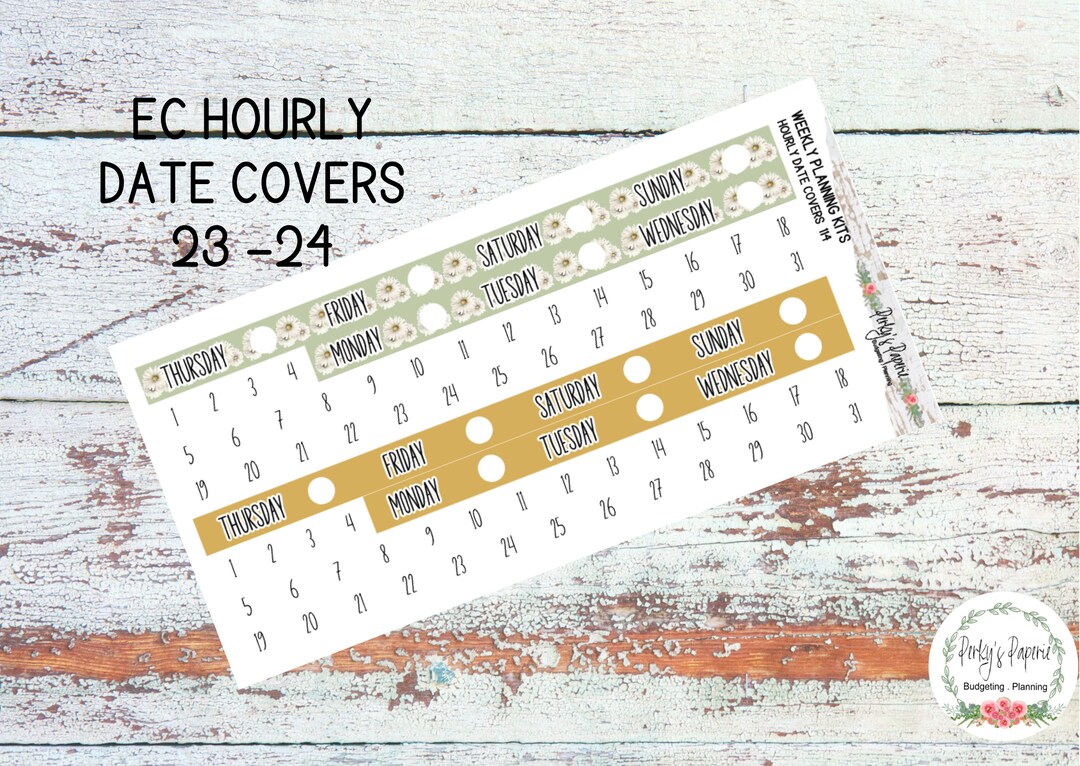 Hourly Decorative Date Cover Planner Stickers Kit 114, Days of the Week ...