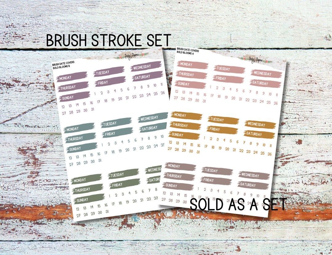 Bold Bloom Brush Stroke Date Cover Planner Sticker Set | Days of the ...