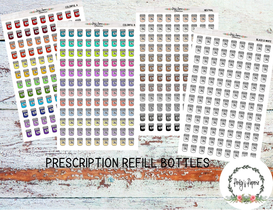 Prescription Refill Bottle Doodle Planner Sticker RX Pill Bottle ...