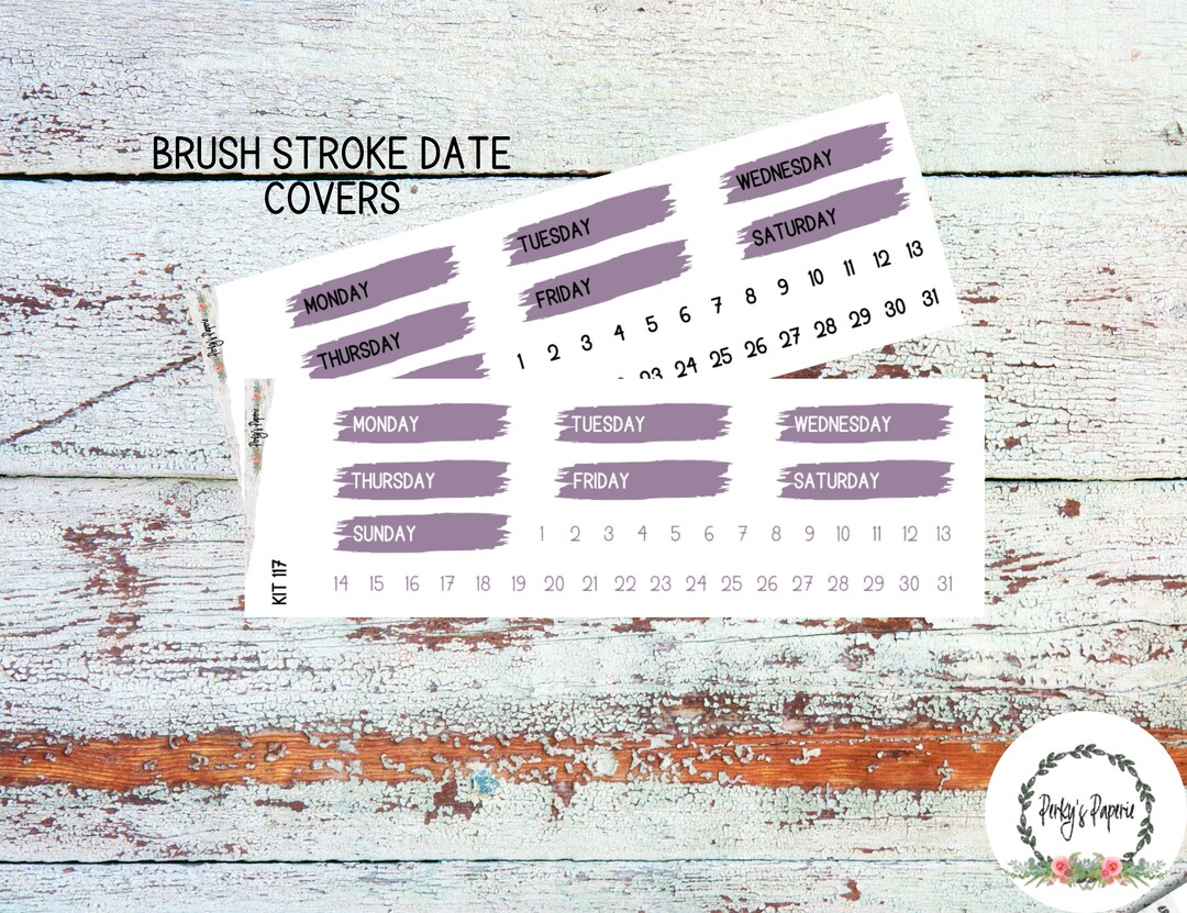 Vertical Planner Brush Stroke Date Covers Colorful Planner Stickers Kit ...