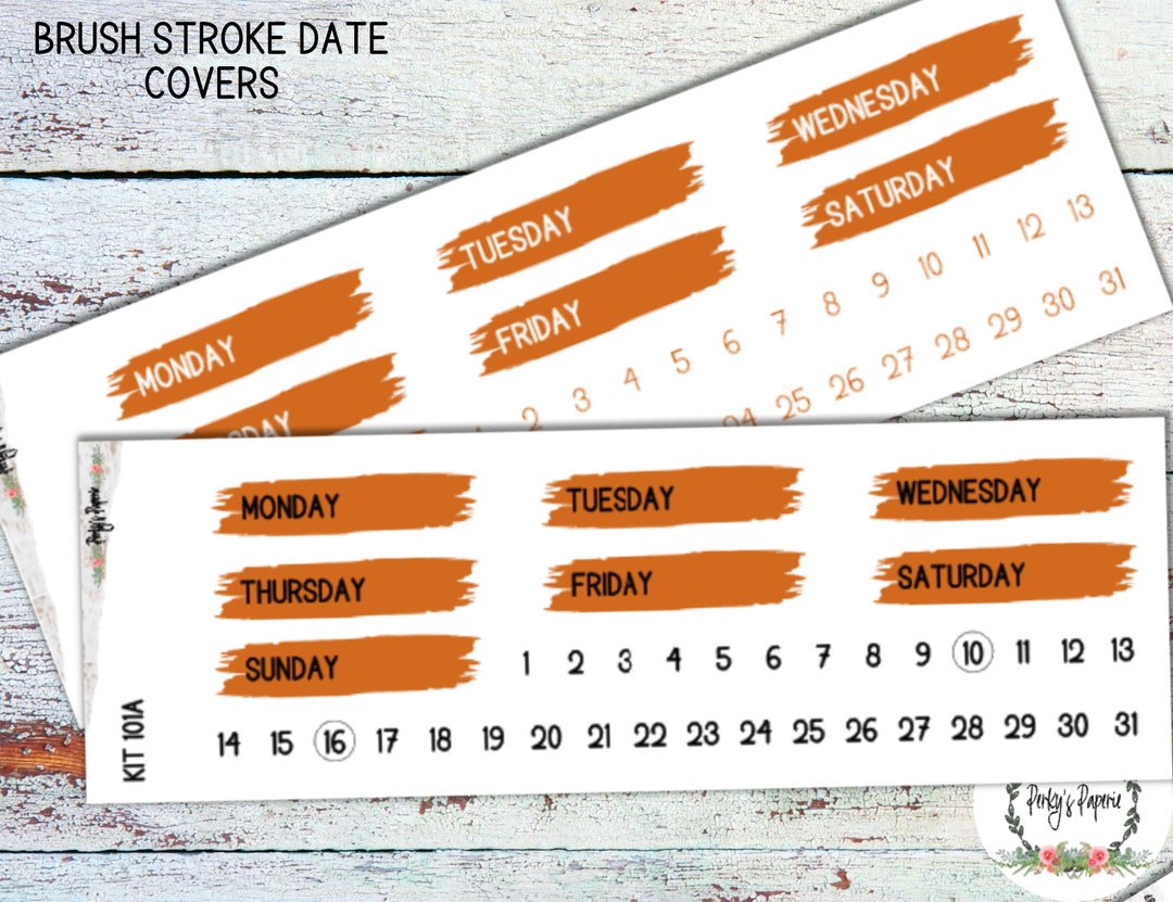 Vertical Brush Stroke Colored Date Cover Planner Stickers Kit 101 Days ...
