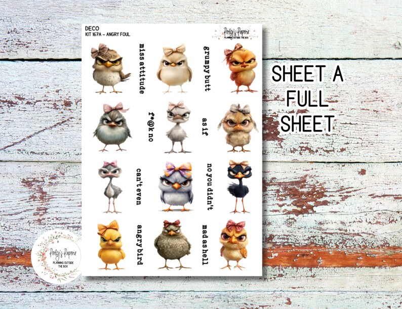 Angry Foul Full Sheet Deco Planner Stickers Kit 167 - Full and Quarter ...