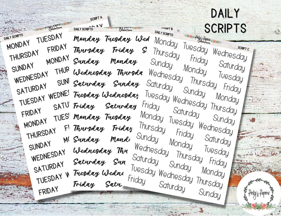 Daily Scripts in Block Letters and Script Stickers for Your - Etsy