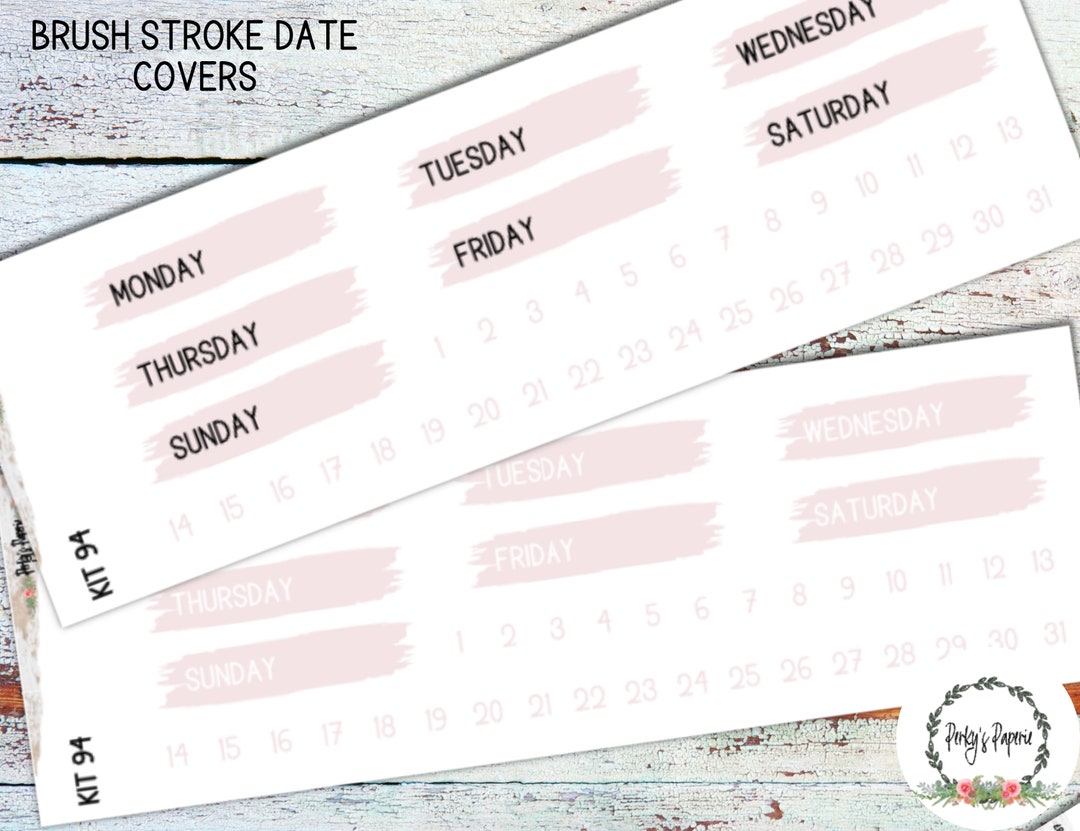 Vertical Brush Stroke Colored Date Cover Planner Stickers Kit 94 | Days ...