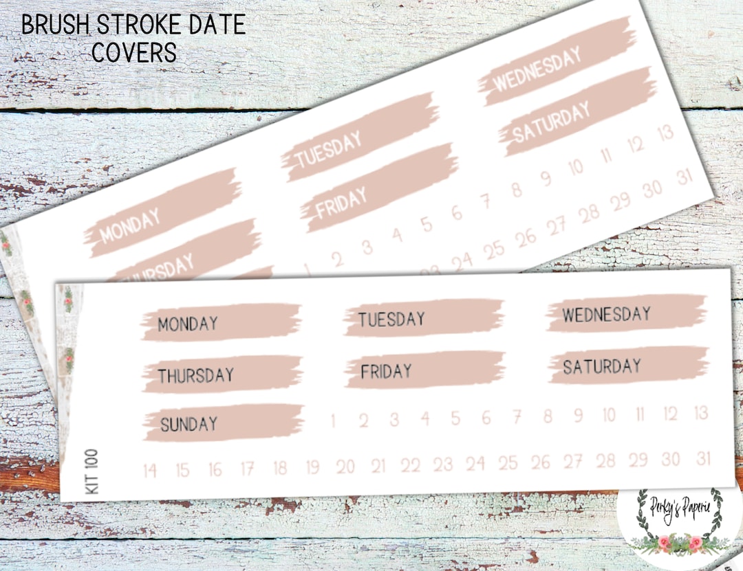 Vertical Brush Stroke Colored Date Cover Planner Stickers Kit 100 ...