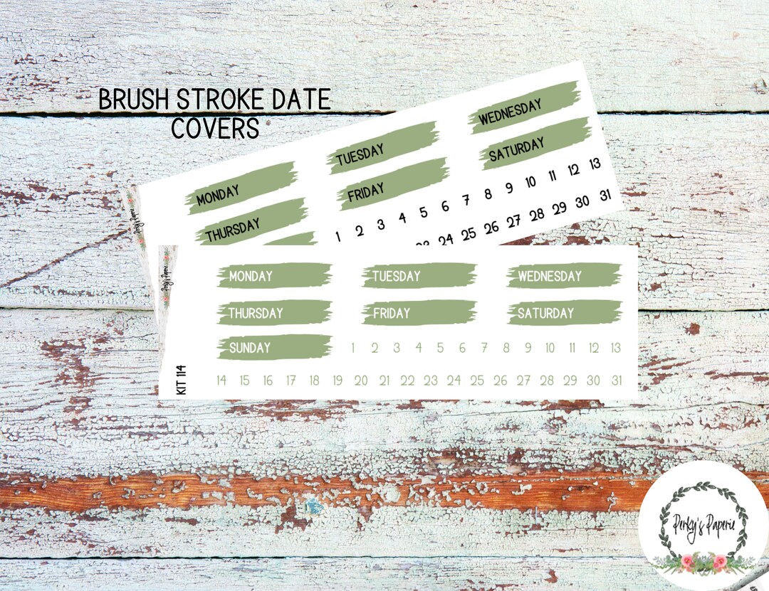Vertical Planner Brush Stroke Date Covers Colorful Planner Stickers Kit ...