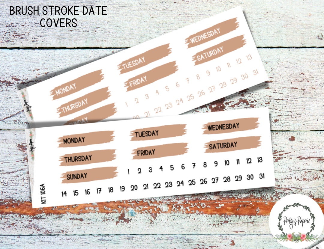 Vertical Brush Stroke Colored Date Cover Planner Stickers Kit 106 ...