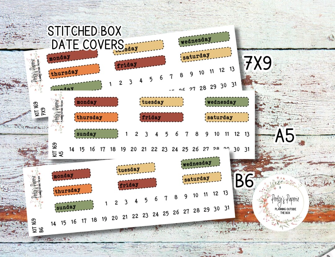 Stitched Box Mixed Color Date Covers Colorful Planner Stickers for ...