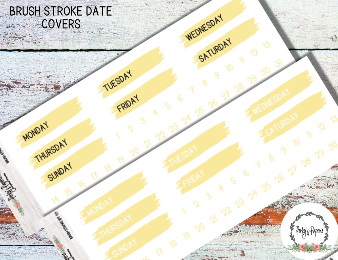 Vertical Brush Stroke Colored Date Cover Planner Stickers Kit 83 | Days ...
