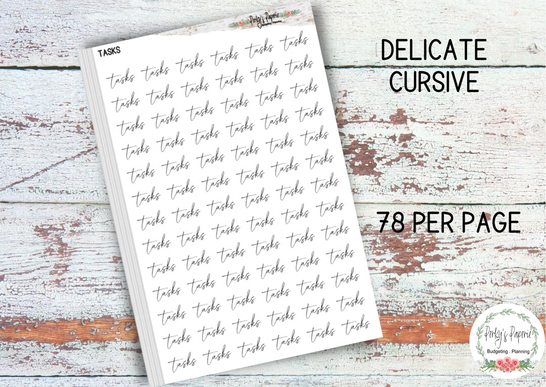 Tasks Script Sticker in Delicate Curvise Lettering for All - Etsy