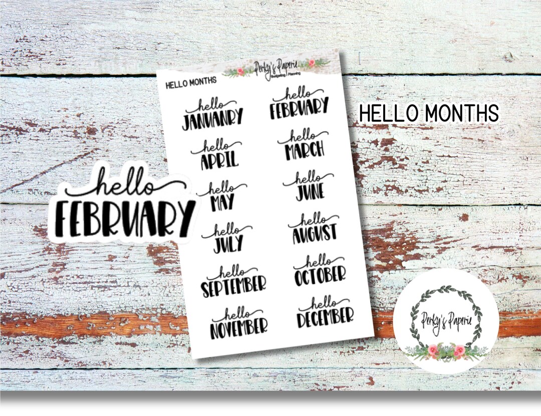 Hello Months Planner Sticker, Small Monthly Stickers Saying Hello ...