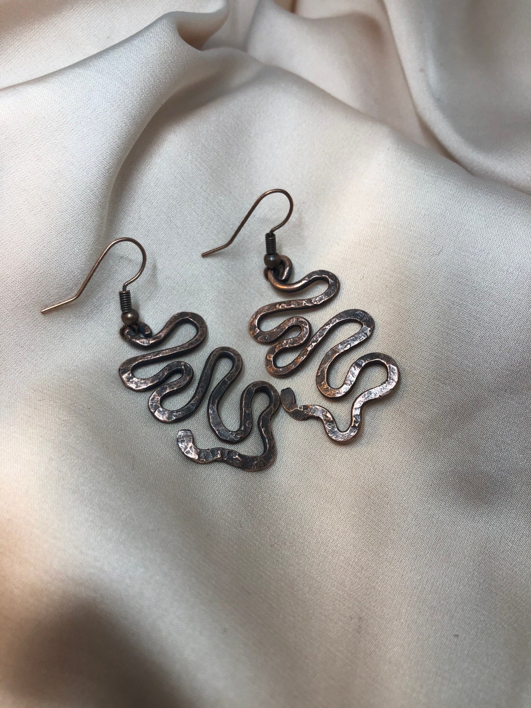 Handmade Copper Wire Earring, Abstract Unique Design Jewelry, Hammered ...