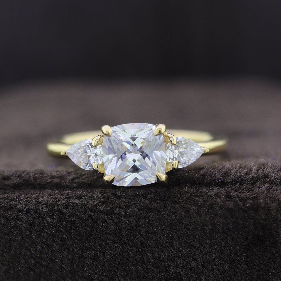 1.25 Ct Cushion Stone Ring Three Stone Engagement Ring Cushion - Etsy