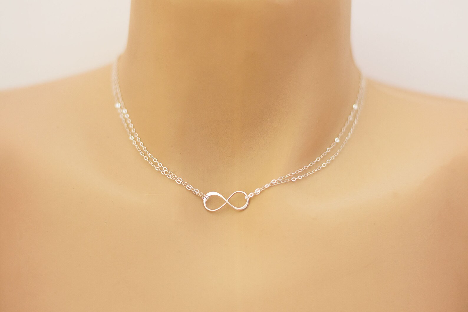 Infinity Necklace. 925 Sterling Silver Double Chain Infinity Choker ...