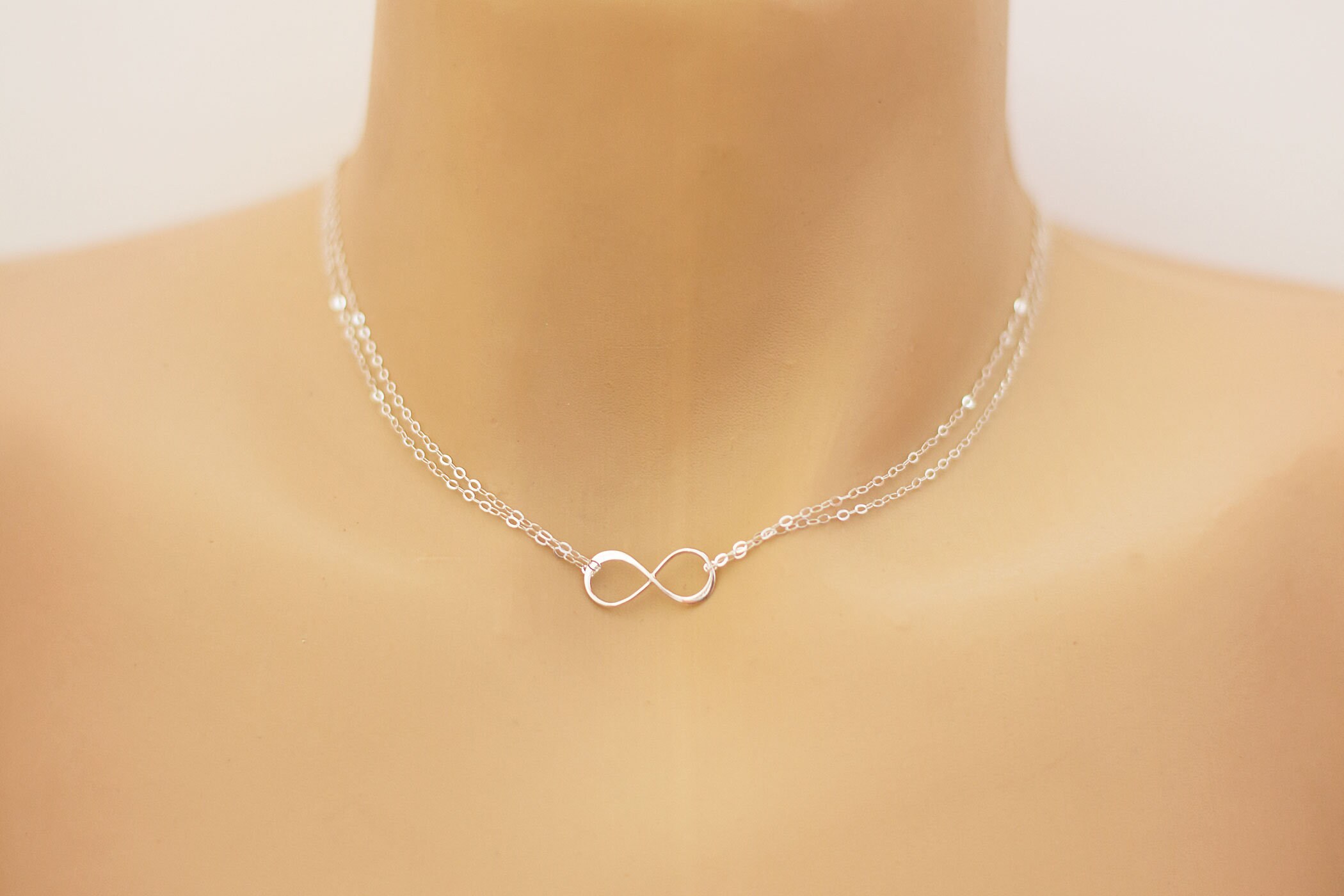 Infinity Necklace. 925 Sterling Silver Double Chain Infinity Choker ...