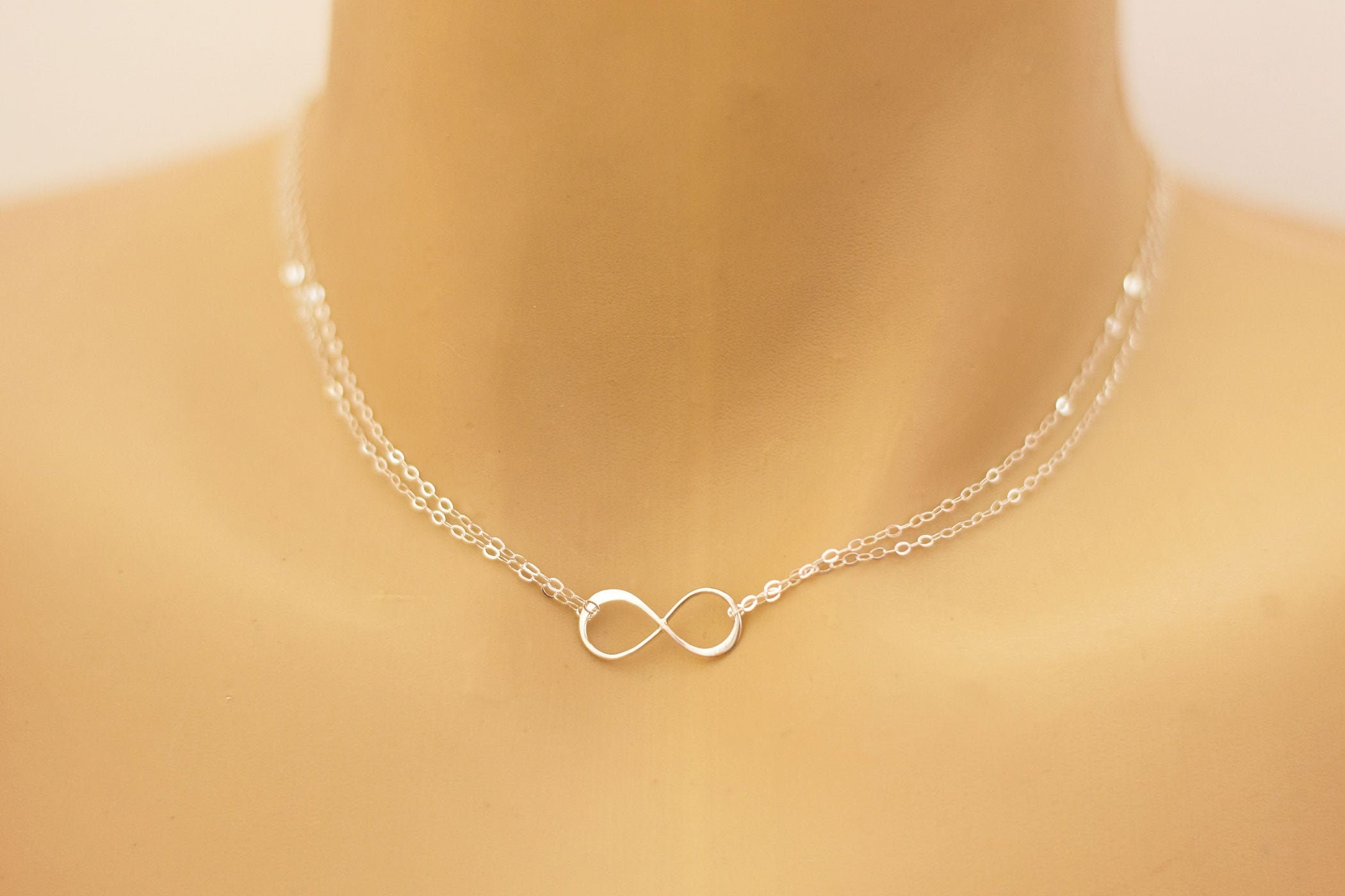 Infinity Necklace. 925 Sterling Silver Double Chain Infinity Choker ...