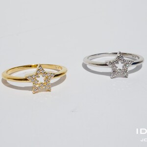 Gold Star Ring. Cubic Zirconia Pave Star Diamond Ring. Cut Out Star ...