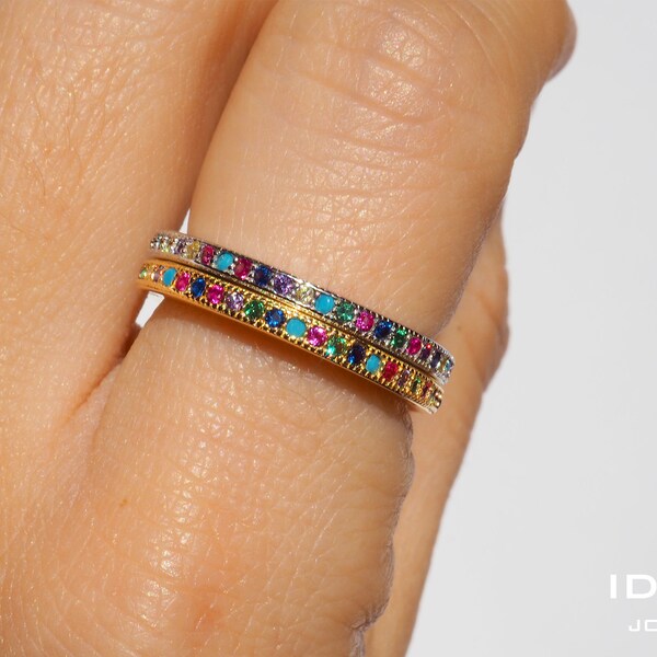 Rainbow Eternity Ring - Etsy