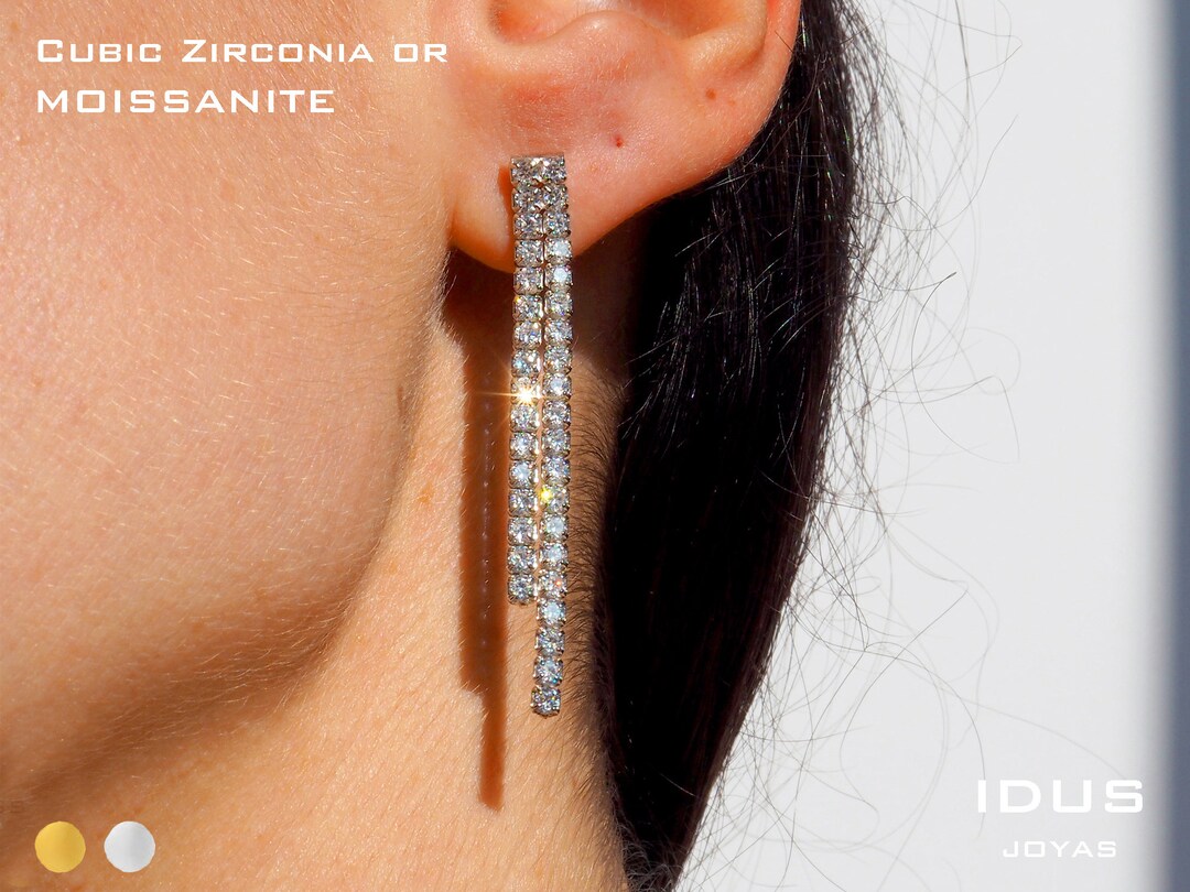 Silver Diamond Bar Earrings Dangle. Long Diamond Earrings. Stick ...