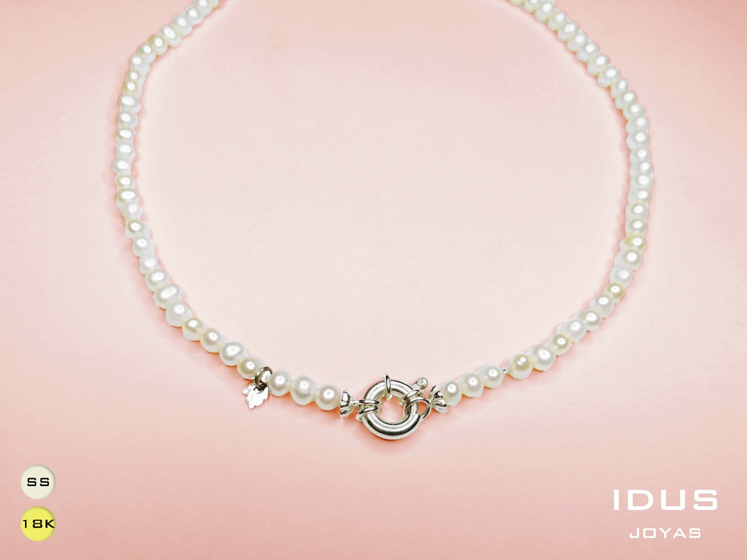 Collar de perlas con broche marinero de plata. Gargantilla personalizable de perlas de rio ...
