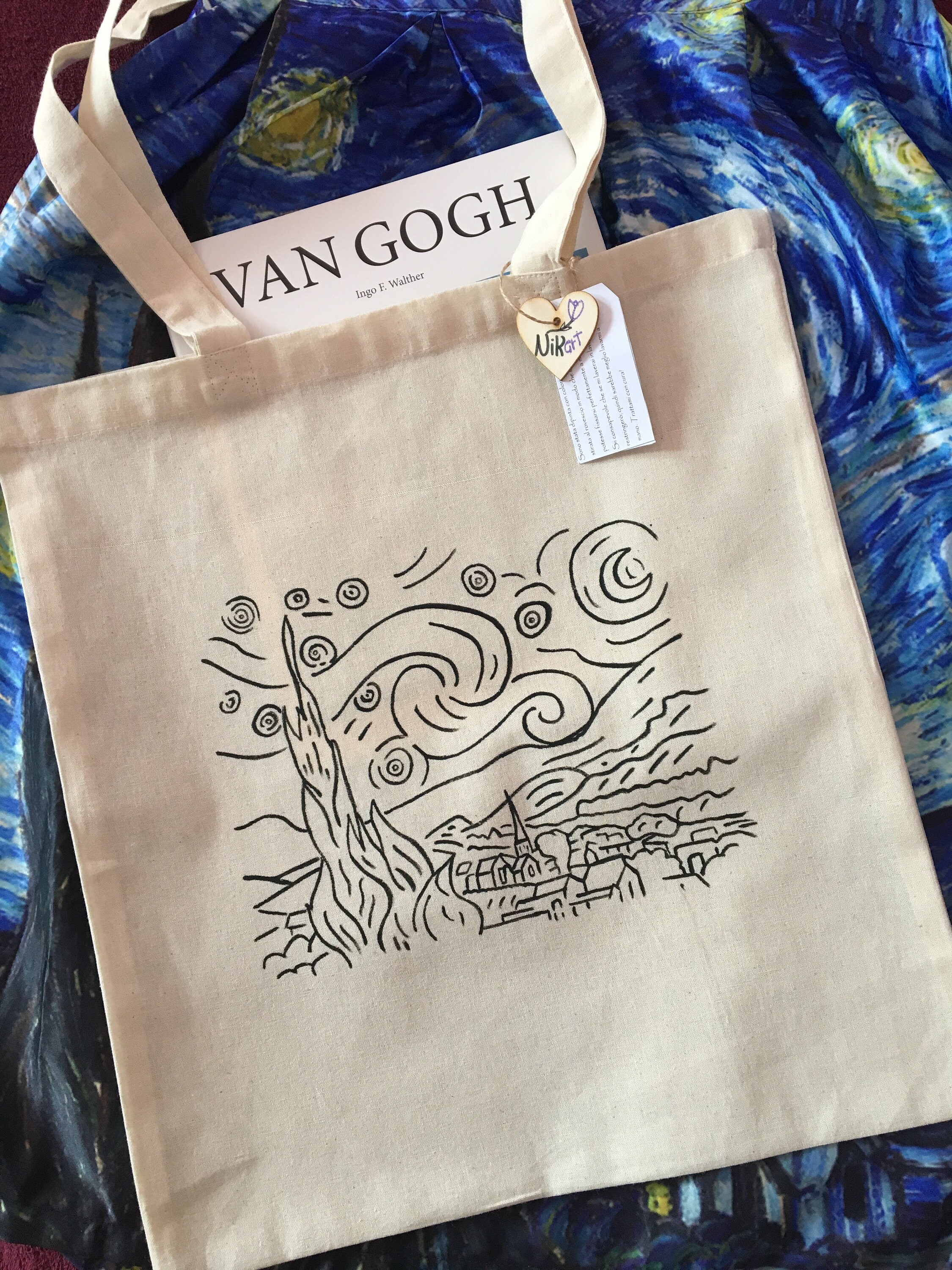 Tote Bag VAN GOGH Starry Night Eco Friendly Handpainted - Etsy