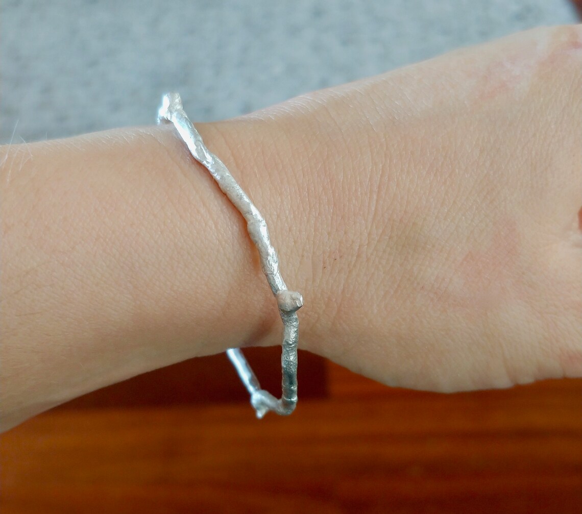 Sterling Silver Twig Bracelet 925 Sterling Silver Bangle - Etsy
