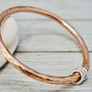 Heavy copper bangle with silver detail Hammered copper | Etsy