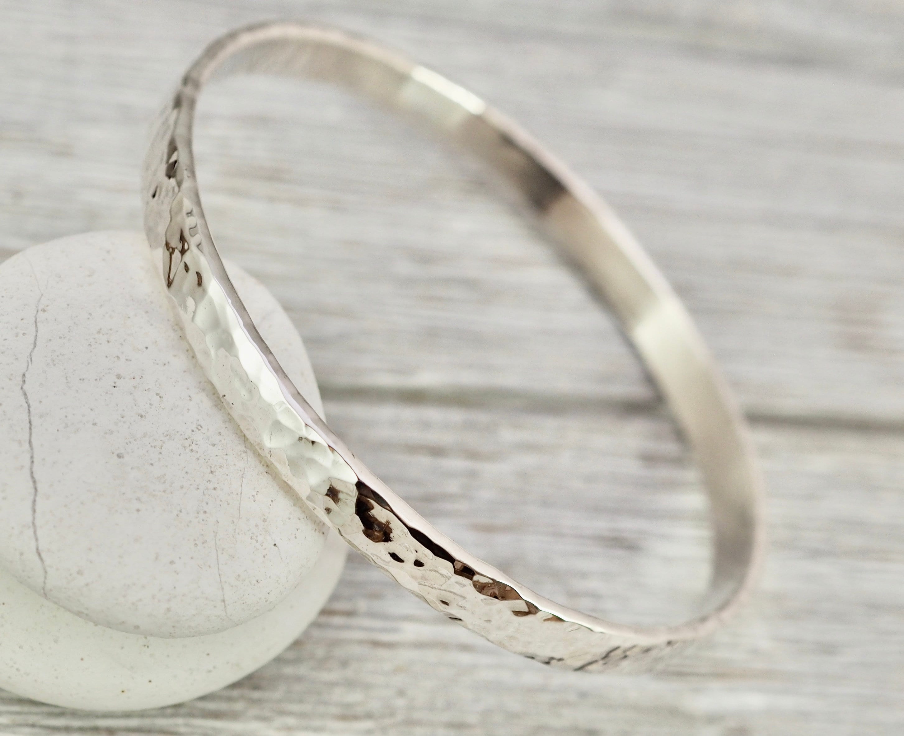 Heavy, wide silver bangle | Chunky Sterling silver hammered bangle ...