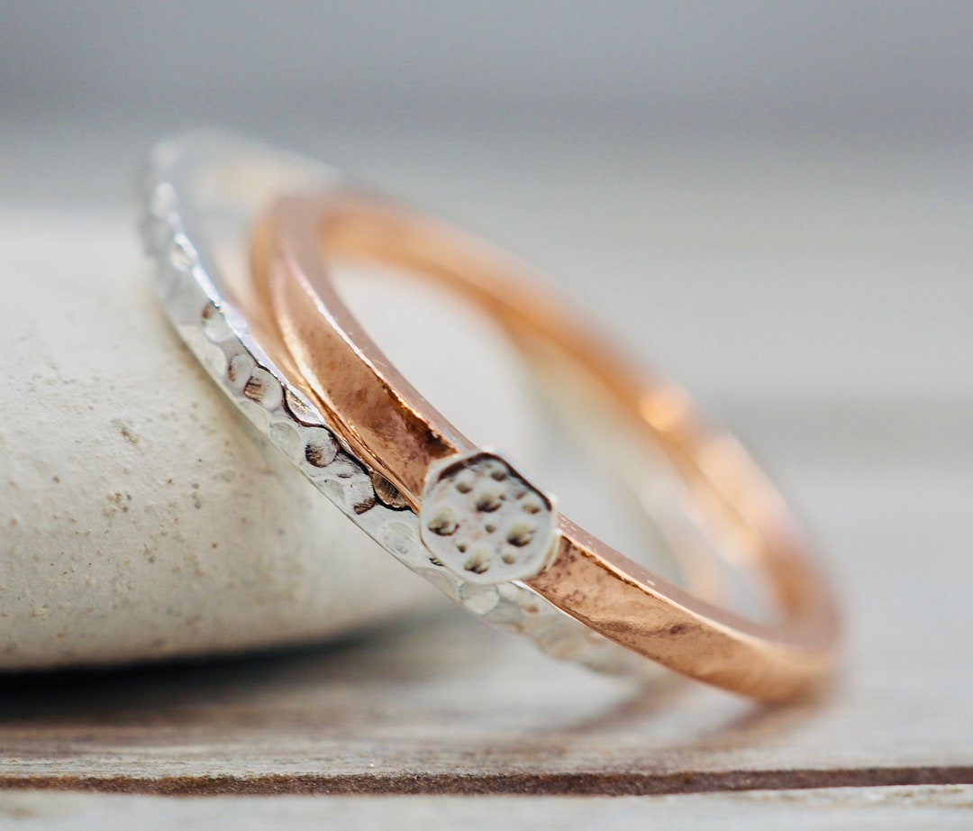 Sterling Silver and Copper Stacker Rings | Textured Stacking Rings With ...