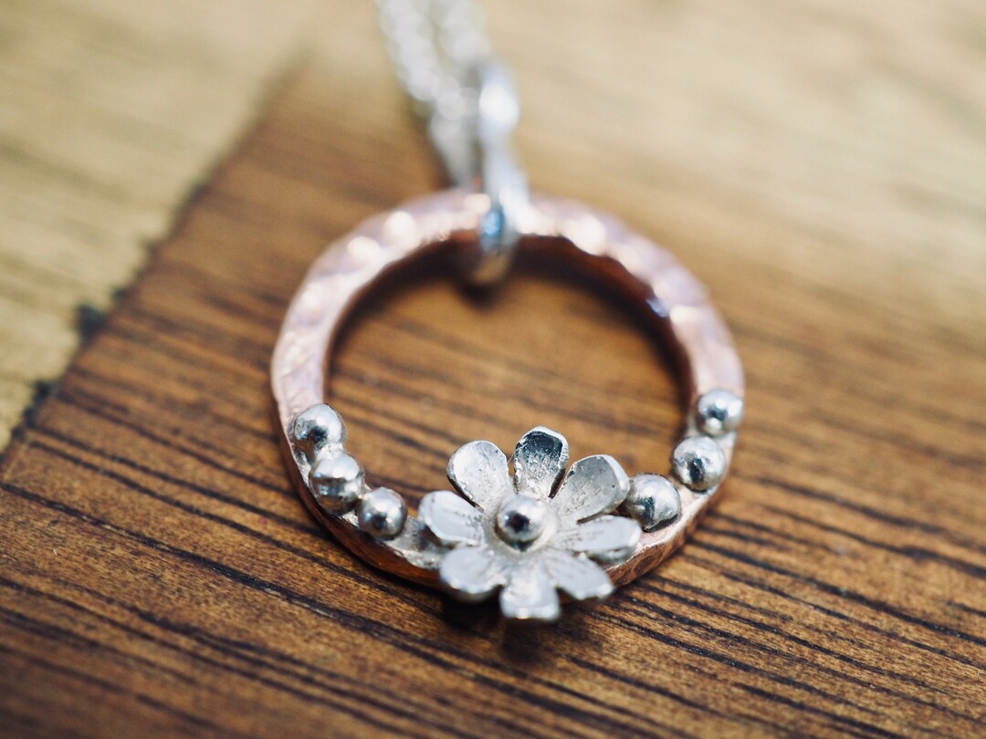 Handmade Copper Flower Necklace | Sterling Silver Floral Pendant - Etsy