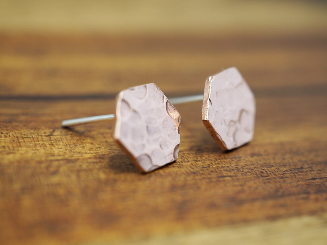 Small Copper Hexagon Studs | Hammered Copper Earrings | Handmade Copper ...