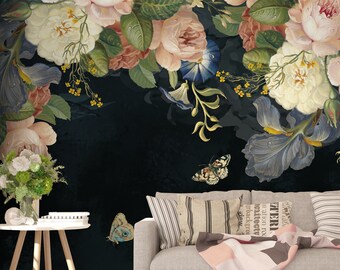 Floral wall mural | Etsy